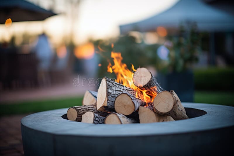Wooden Log Fire in a Stone Fire Pit at Evening Stock Photo - Image of ...