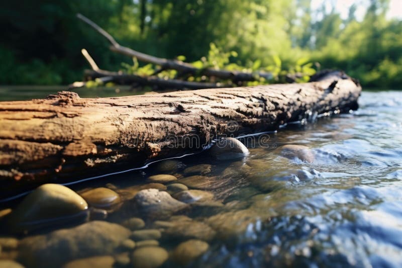 A Wooden Log Floating on the Surface of a River Stock Image - Image of ...
