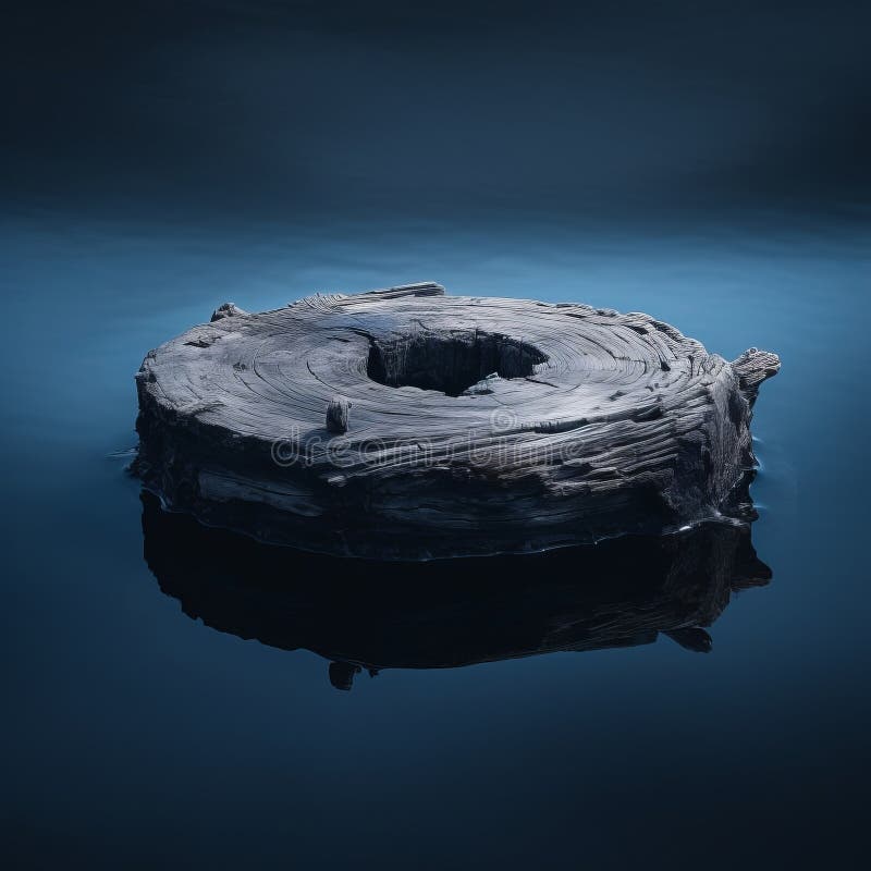 A Wooden Log Floating in the Water on a Dark Surface Stock Illustration ...