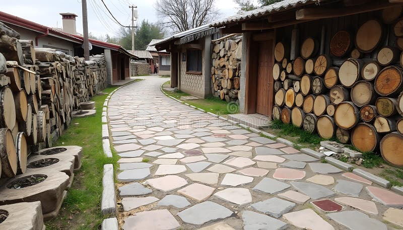 Wooden Log Garden Path, Natural Walkway and Rustic Landscaping Design ...