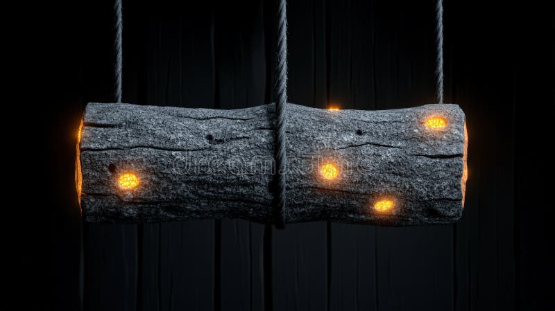 Wooden Log with Glowing Details Isolated on a Dark Background Stock ...