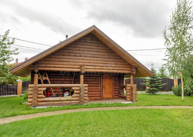 Wooden Log House on a Country Plot. Stock Photo - Image of relaxation ...