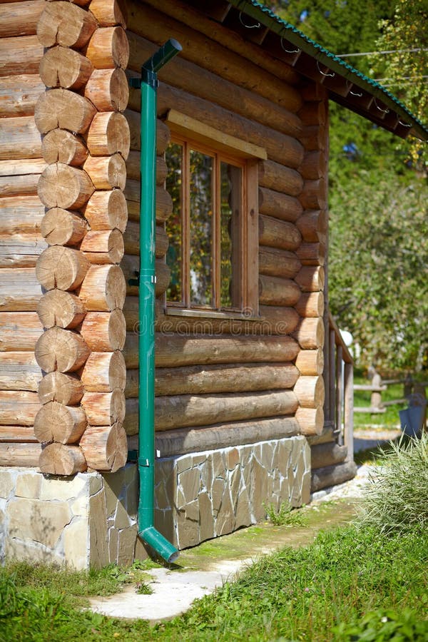 Wooden Log House in the Village Stock Image - Image of outdoors ...