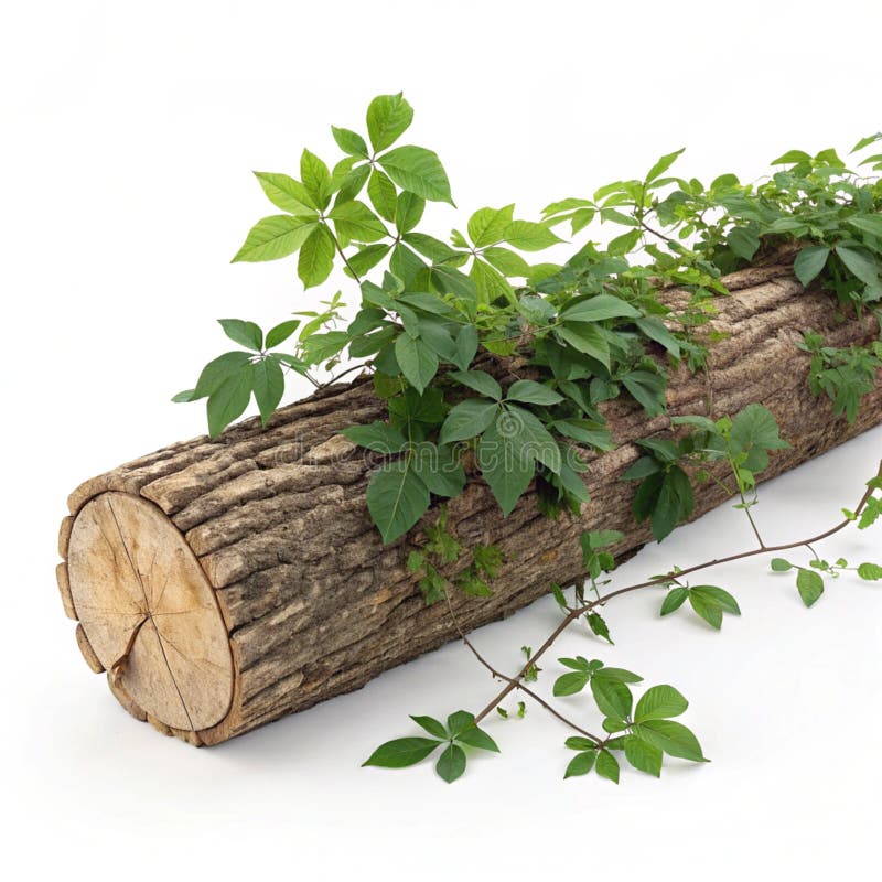 Wooden Log with Leaves Isolated on White Background Stock Illustration ...