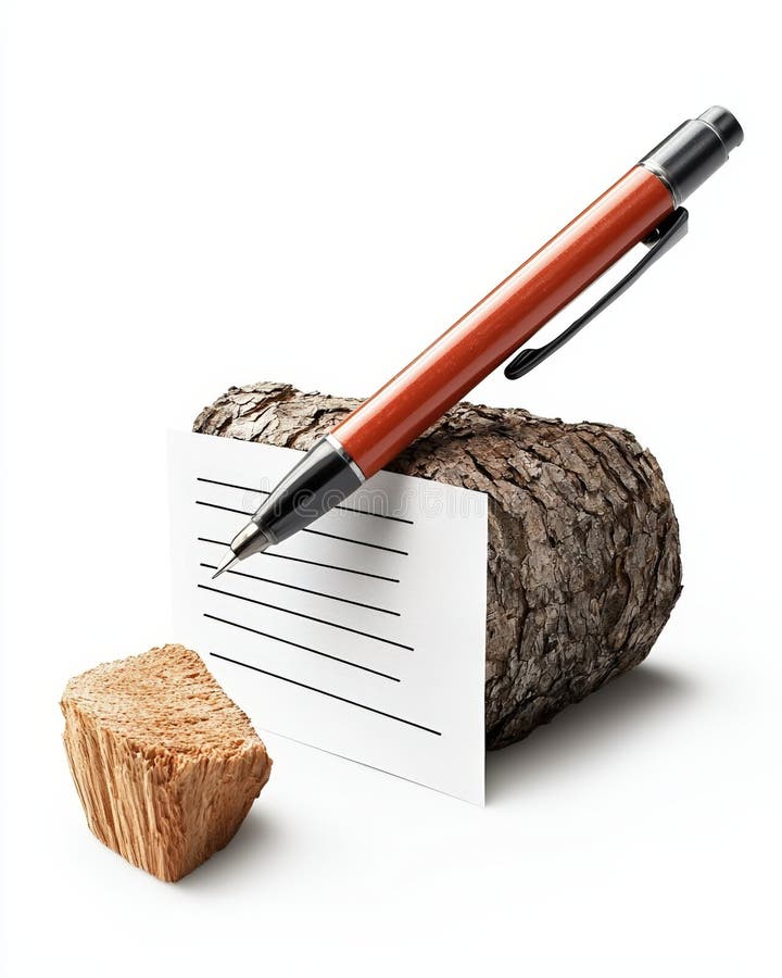 Wooden Log with Pen and Blank Paper Stock Illustration - Illustration ...