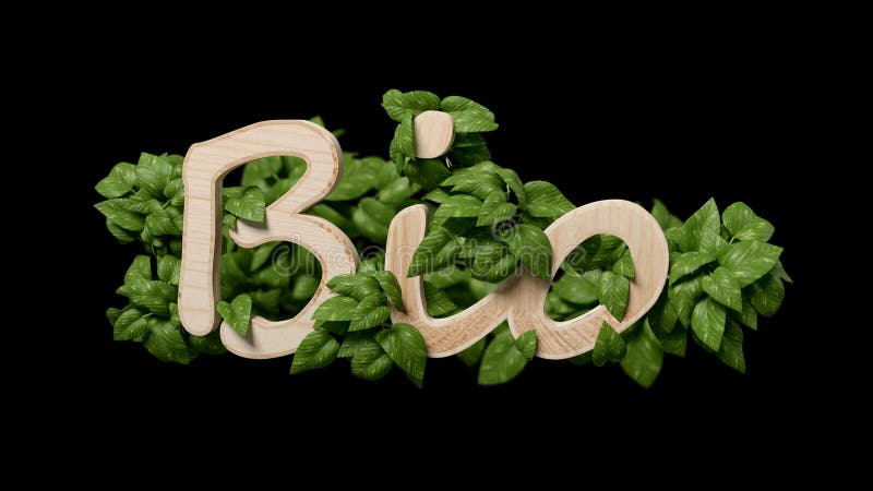 Wooden Logo Bio with Leaves Around 3d Rendering Stock Illustration ...
