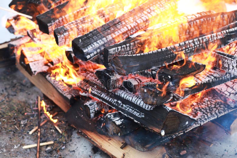 Wooden Logs Burn with a Bright Flame in the Fire Stock Photo - Image of ...