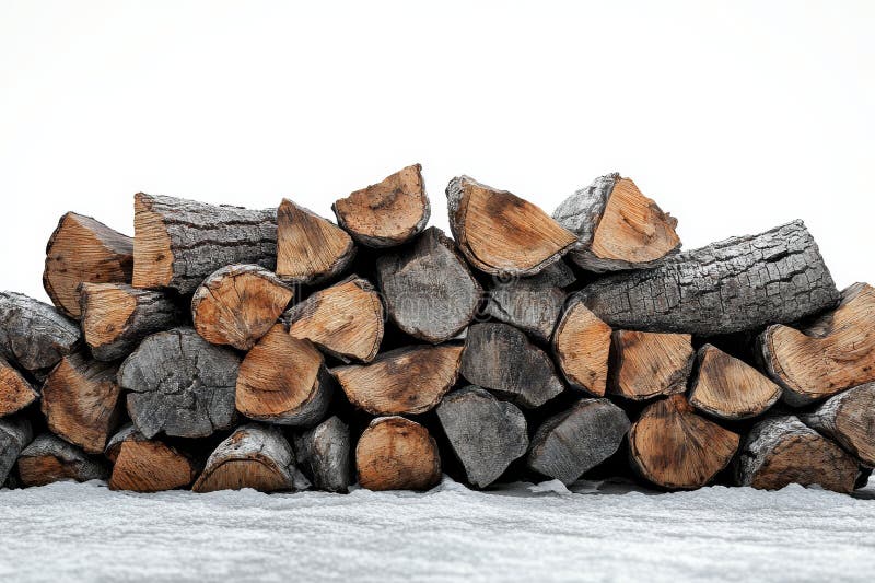 Wooden Logs Stacked Neatly with Green Leaves on Top in a Bright Setting ...
