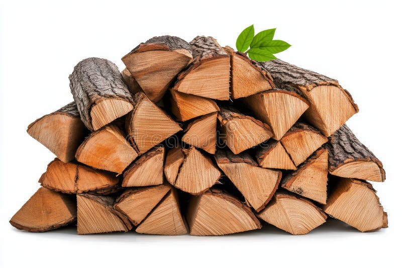 Wooden Logs Stacked Neatly with Green Leaves on Top in a Bright Setting ...