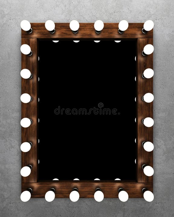 Wooden Makeup Mirror on Concrete Wall Stock Illustration - Illustration ...