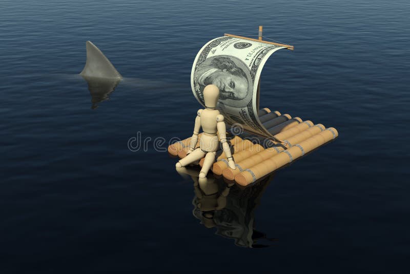 The Wooden Man Floats on a Raft with a Sail from T Stock Illustration ...