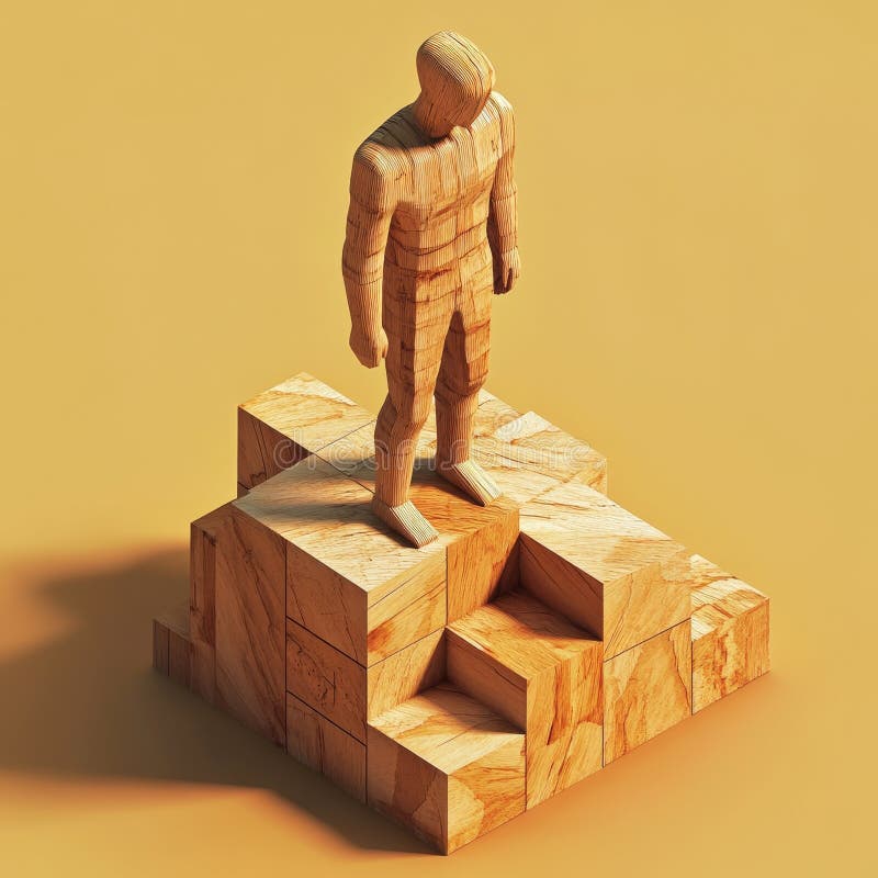 Wooden Man Standing on Top of Wooden Blocks. 3d Rendering Stock ...