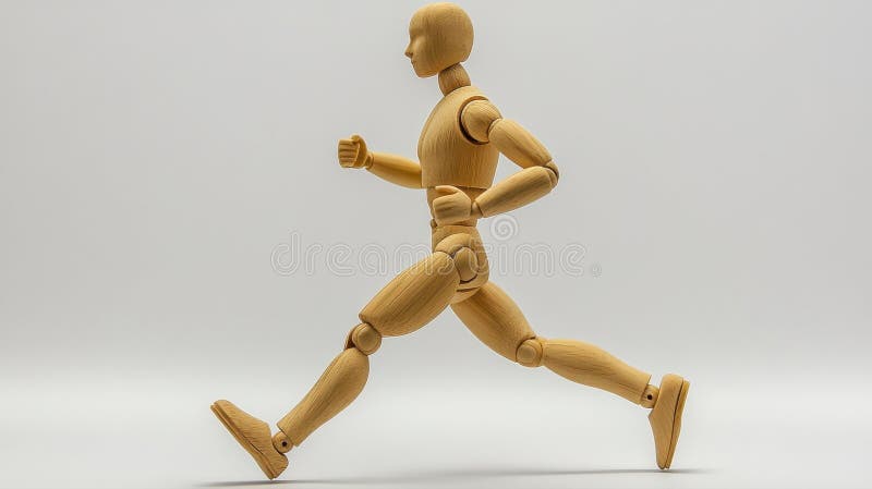 Dynamic Wooden Figure Running in Studio Action Pose Minimalist ...