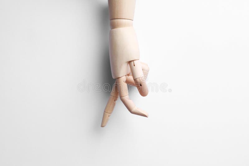 Wooden Mannequin Hand on White, Top View Stock Photo - Image of model ...
