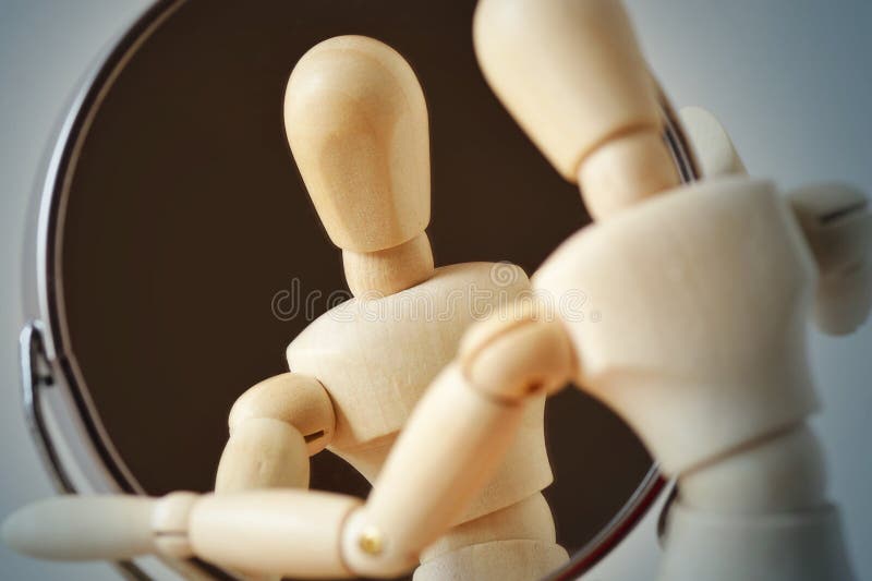 Wooden Mannequin Looking at Himself in the Mirror - Concept of ...