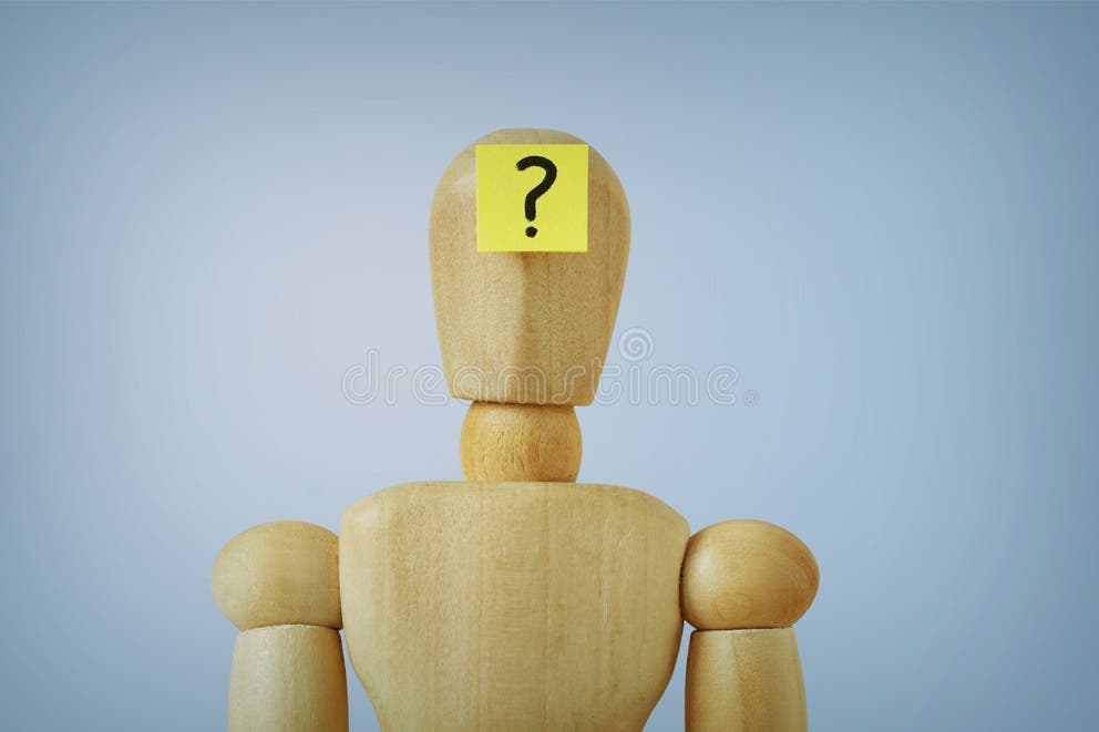 Wooden Mannequin with Sticky Note on Forehead with Question Mark Stock ...