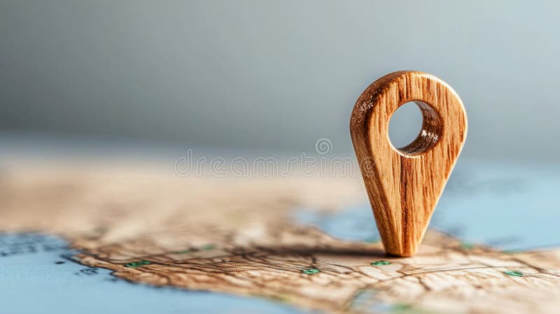 Wooden Map Pin Pointer on Vintage Geographical Map Stock Illustration - Illustration of guidance ...