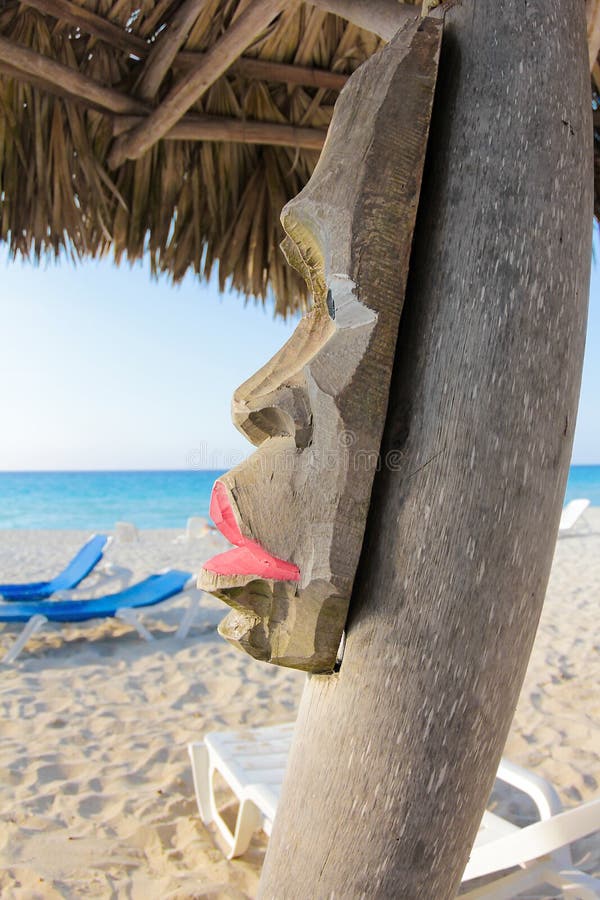 Wooden Mask on Caribean Beach Stock Photo - Image of exotic, design ...