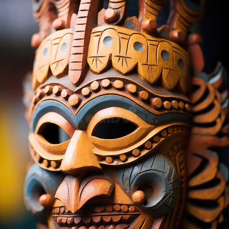 A Wooden Mask with a Crown on it, AI Stock Illustration - Illustration ...