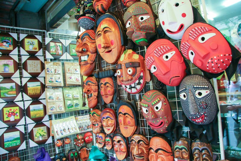 Wooden mask shop stock photo. Image of cultural, wood - 59362462