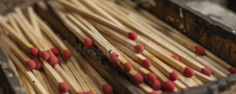 Wooden Matches with Red Tips in a Wooden Box Stock Image - Image of ...