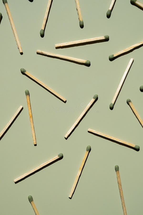 Wooden Matchsticks Scattered on a Green Background Stock Image - Image ...
