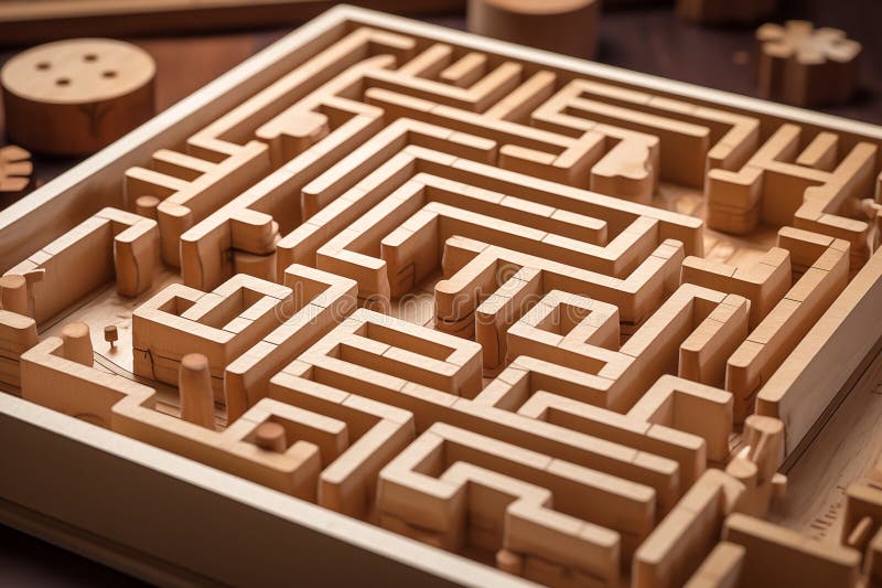 Wooden Maze Game Board on the Table Stock Illustration - Illustration ...