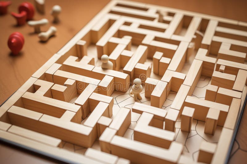 Wooden Maze Game with Human Figure Inside Finding Direction To Exit ...