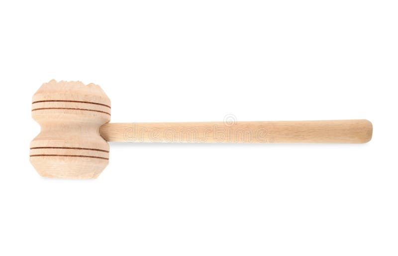 Wooden Meat Tenderizer Mallet Isolated Top View Cooking Utensil Stock