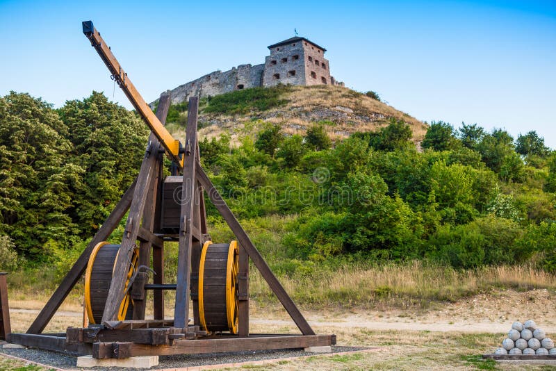 Wooden medieval catapult stock photo. Image of stronghold - 57479564