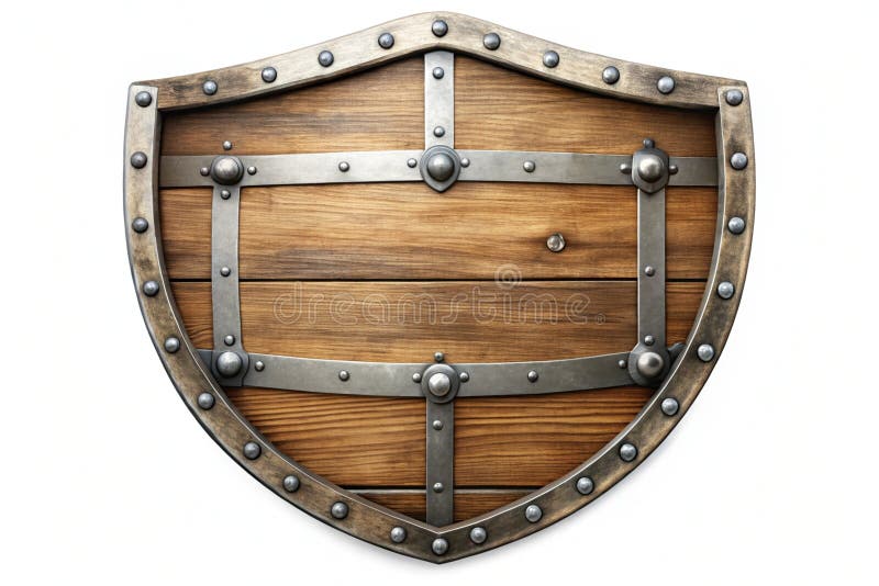 Wooden Medieval Shield or Sign with Metal Frame Stock Illustration ...