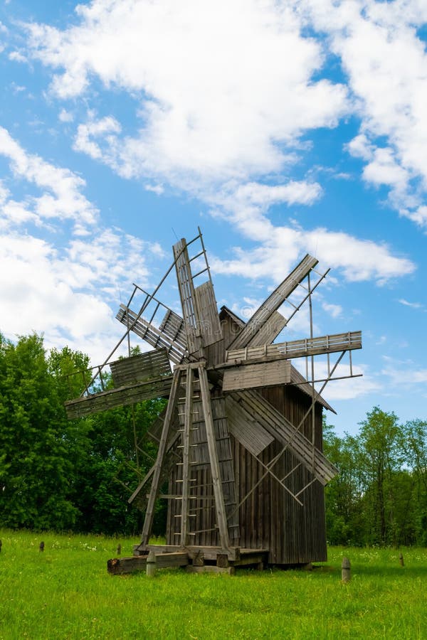 Old Wooden Mill. Blue Sky and White Clouds Stock Photo - Image of ...