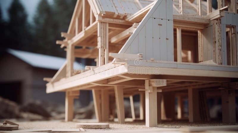 Wooden Model of a House Being Built, Ideal for Construction and ...