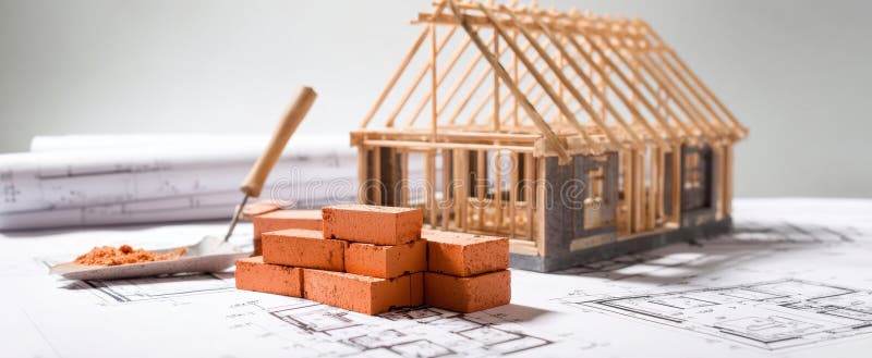 The Wooden Model of a House Under Construction with Bricks and ...