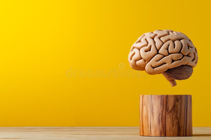 A Wooden Model of a Human Brain on Top of a Wooden Block Stock ...