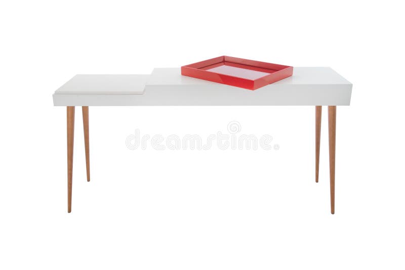 Wooden Modern Table on White Background. Stock Image - Image of color ...