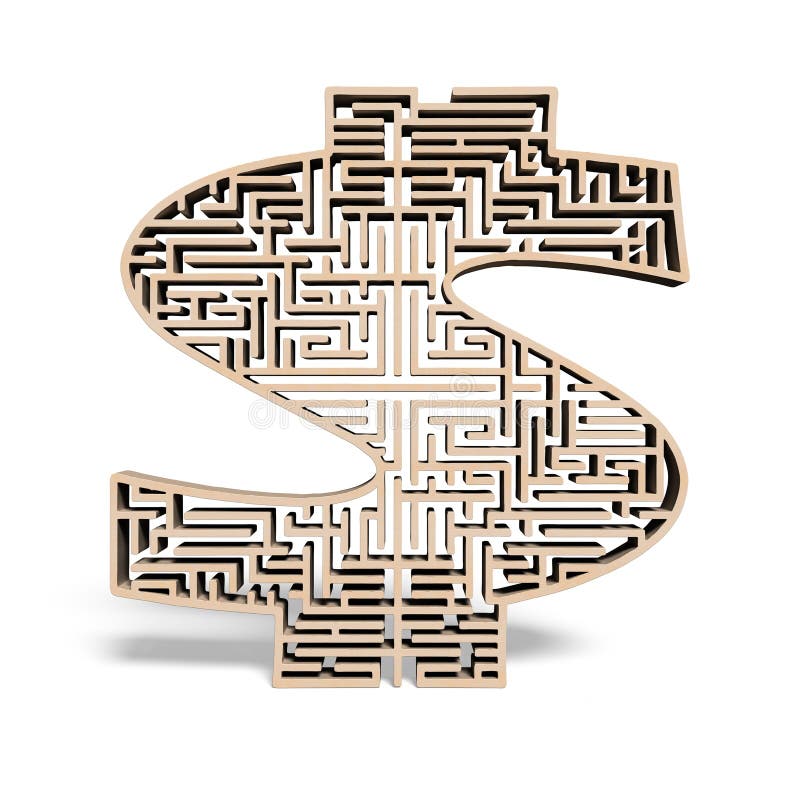 Wooden Money Shape Maze Isolated in White Stock Illustration ...