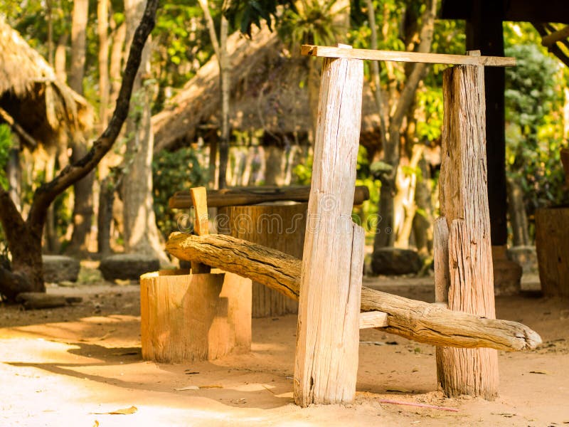 Wooden Mortar and Pestle for Grinding Rice. Stock Photo - Image of ...
