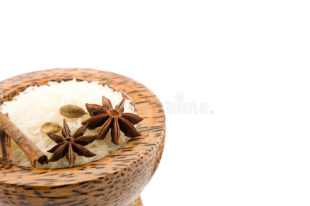 Wooden mortar with rice stock photo. Image of eating - 21550896