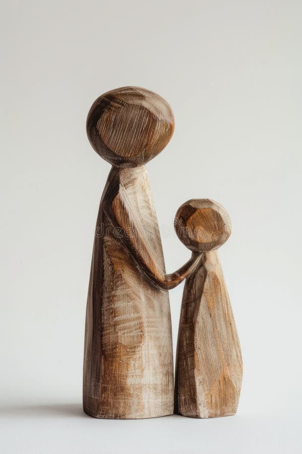 Wooden Mother Figure with a Wooden Child Figure, White Background Stock ...