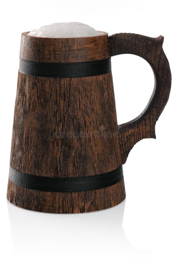 Wooden Mug of Fresh Beer with Foam Cap. Stock Image - Image of party ...
