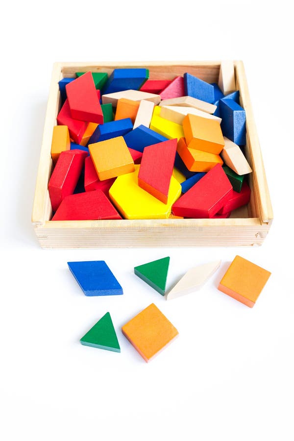 Wooden Multi-colored Blocks in a Wooden Box on a White Background Stock ...