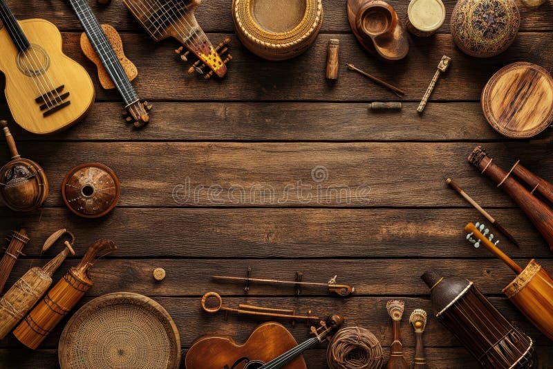 Wooden Musical Instruments on Rustic Background Stock Photo - Image of ...