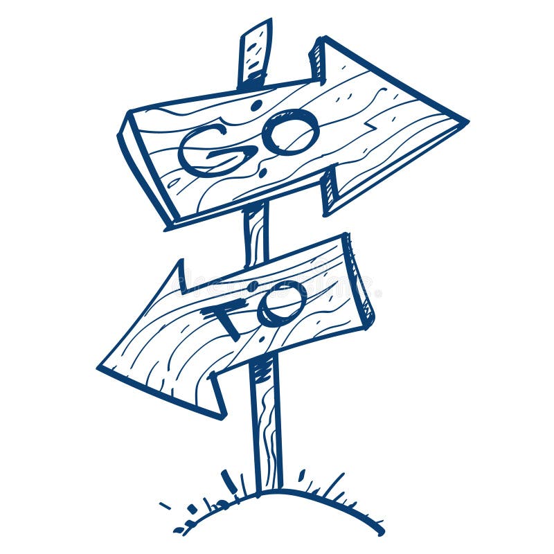 Wooden Navigation Arrows Hand Drawn Style. Stock Illustration ...