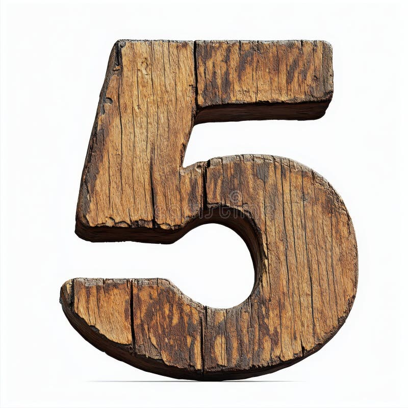 A Wooden Number Five, Textured and Rustic, Suitable for Decoration or ...