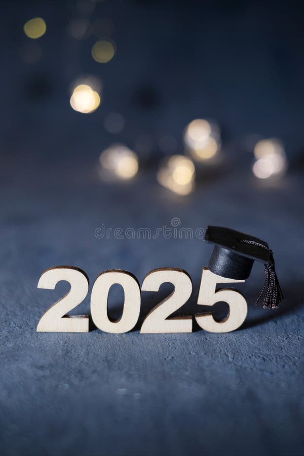 Wooden Number 2025 Graduation Hat Dark Background Bokeh Stock Photos ...