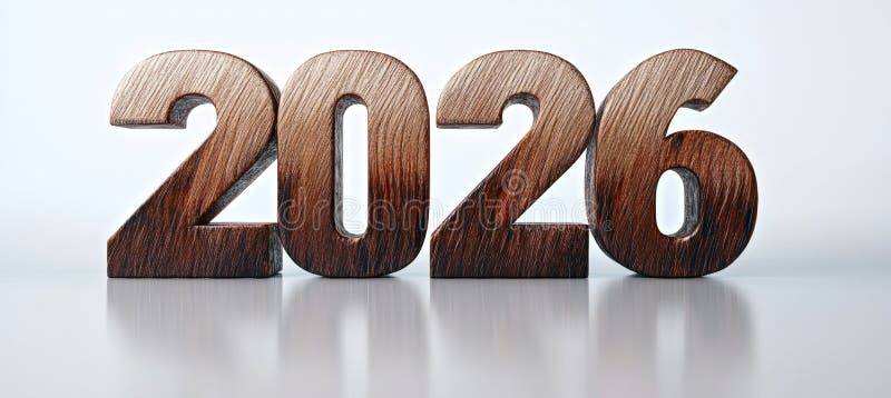 Wooden Number 2026 Isolated on a White Background, Representing the New ...