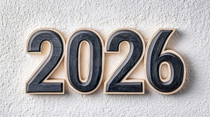Wooden Number 2026 on a Textured White Background, Representing the New ...
