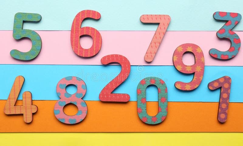 Wooden Numbers on Colorful Background, Flat Lay Stock Photo - Image of ...
