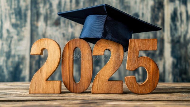 Wooden 2025 Numbers with Graduation Cap for 2025 Class Concept Stock ...